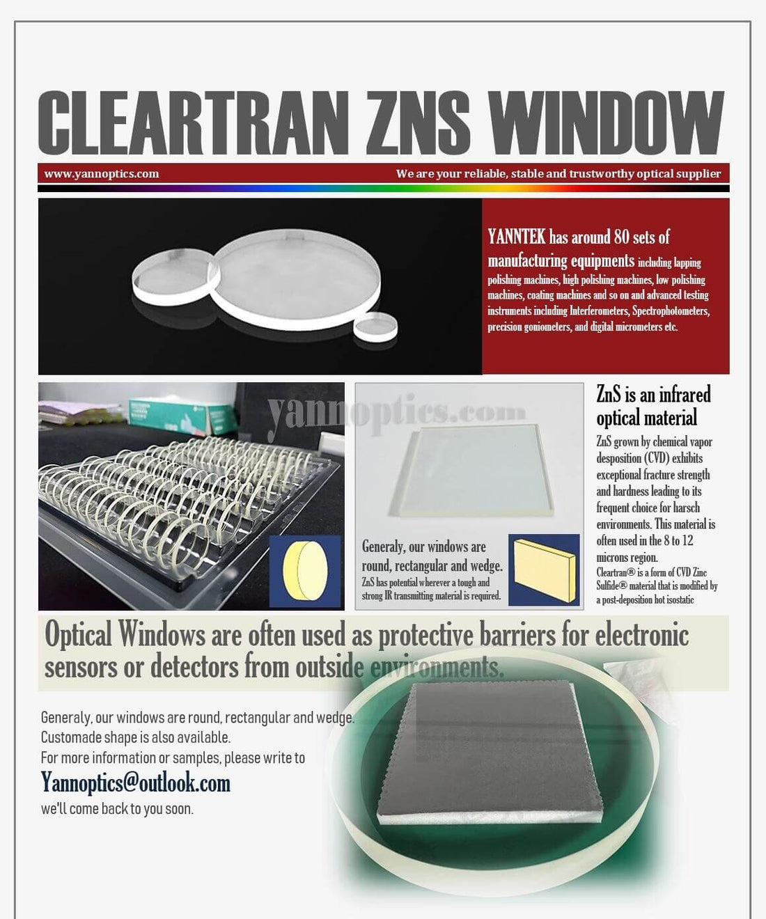 CVD Zinc sulfide (ZnS) optical window – YANNTEK OPTICS